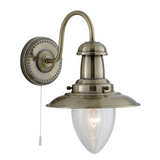 Searchlight Fisherman - Applique murale &agrave; 1 ampoule en laiton antique avec abat-jour en verre sem&eacute;, E27 - Searchlight