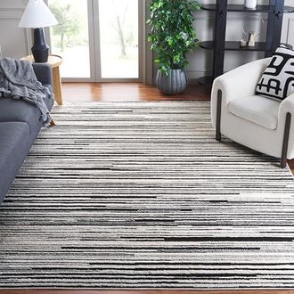 Safavieh Geometrisch Teppich für Wohnzimmer, Esszimmer, Schlafzimmer - Melody Collection, Kurzer Flor, Elfenbein und Schwarz, 244 X 305 cm