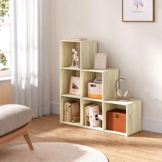 Woltu B&uuml;cherregal, Standregal mit 6 F&auml;chern, W&uuml;rfelregal Treppenregal, f&uuml;r Wohnzimmer Schlafzimmer Kinderzimmer B&uuml;ro, Holzewerkstoff, 90x90x30 cm, Hell