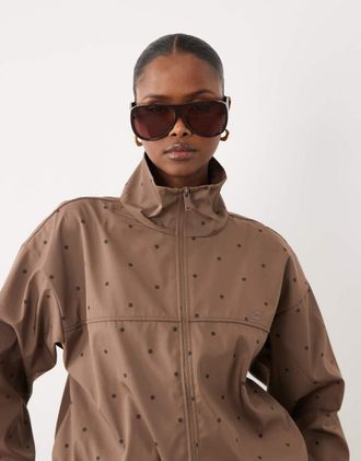 4th & Reckless Veste densemble en nylon &agrave; col chemin&eacute;e - Chocolat &agrave; pois-Marron