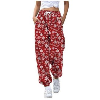 Generic Pantalon de No&euml;l pour femme - Pantalon de jogging taille haute avec motif amusant de bonhomme de neige et de t&ecirc;te de cerf - Pantalon dentra&icirc;nement con
