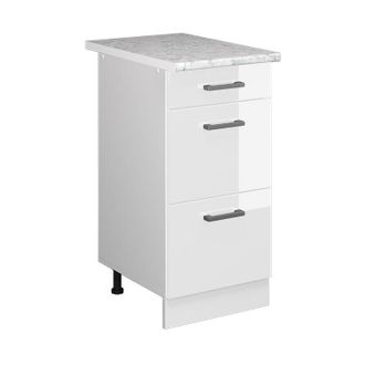 Vicco Meuble cuisine R-Line, Blanc Haute brillance, 40 cm avec tiroirs, pt Marbre Vicco