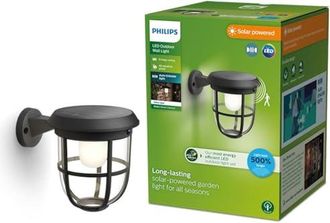 Philips Radii Applique solaire auto-connectable UltraEfficient, 1,3 W, 3000 K, noire, d&eacute;tecteur de mouvement, IP44 r&eacute;sistante aux intemp&eacute;ries
