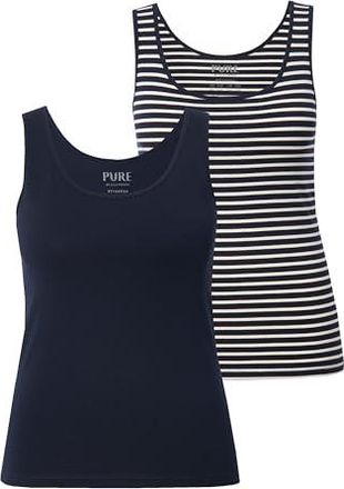 Ulla Popken Tanktops, 2er-Pack, Rundhals, Ärmellos, Biobaumwolle T-Shirt, Marine, 48-50 Femmes
