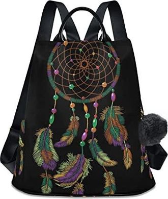 Mnsruu Sac &agrave; dos tendance pour femmes, sac &agrave; dos boh&egrave;me am&eacute;rindien, attrape-r&ecirc;ves, ethnique, plume, sac &agrave; dos pour femmes et filles, multicolore, taille uniq