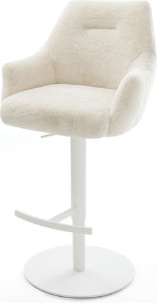DELIFE Barstuhl Alja-Flex Pl&uuml;sch Creme-Wei&szlig; Drehfu&szlig; h&ouml;henverstellbar Metall Wei&szlig; Taschenfederkern, Barst&uuml;hle