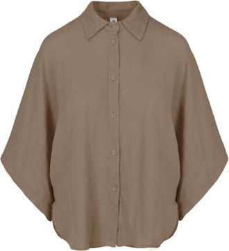 Bomboogie Femme, Blouses et Chemises, Brun, Taille: 44 FR Chemise en lin coupe confort