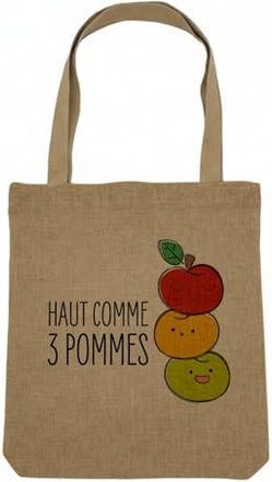 Fabulous Sac Shopping Tote Bag Aspect Lin - Haut comme 3 Pommes Expression Fruits Enfant - Sac de Courses Toile Epaisse 360g Beige Naturel Cabas Port&eacute; Epaule S