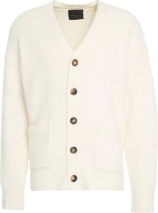 Roberto Collina Homme, Pulls, Beige, Taille: 2XL Cardigan Beige en Tricot Col V Aw25
