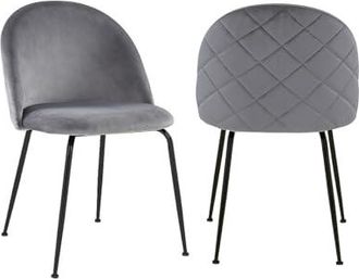 Vente-Unique Lot de 2 chaises Melbourne en Velours Gris avec Structure en Acier Inoxydable Noir, Design Tendance, Assise Confortable et Robuste, id&eacute;ales pour Salle