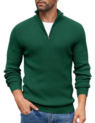 Coofandy Herren Troyer Half Zip Pullover Rollkragenpullover Arbeitspullover Winterpullover Rollkragen Pullover mit Reißverschluss Regular Fit Grün XXL