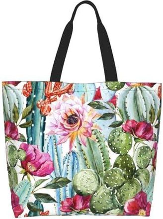 Generic Fleur De Cactus Aquarelle Sac A Main Femmes L&eacute;ger Sacs De Courses R&eacute;utilisable Sac Cabas Pour Gym Voyage Universit&eacute;