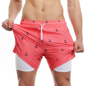 Maamgic Herren Badehose mit Kompression Badeshorts 2 in 1|14cm Innenl&auml;nge Schnelltrocknend l&auml;ssige Swim Shorts Kurz Boardshorts mit Innenhose Rei&szlig;verschlussta
