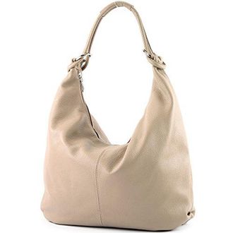 modamoda.de 337 Sac à bandoulière en cuir pour femme, fabriqué à la main en Italie, Gris beige., L