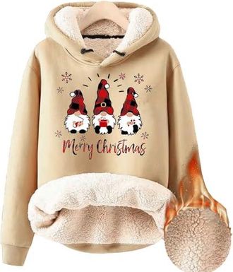 Generic Sweat &agrave; capuche de No&euml;l pour femme, coupe r&eacute;guli&egrave;re, pull en polaire pelucheux, surdimensionn&eacute;, confortable, chaud pour lint&eacute;rieur, la maison, les f&ecirc;t