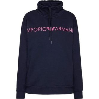 Emporio Armani Femme, Sweatshirts et sweats &agrave; capuche, Bleu, Taille: 38 FR Collo Zip Logo Eagle SweaT-shirt