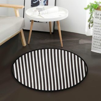 Mnsruu Runder Teppich, Schwarz gestreift, wei&szlig;, rutschfest, bequem, f&uuml;r Wohnzimmer, Schlafzimmer, 92 cm Durchmesser