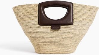 Le Tanneur Petit sac &agrave; main en raphia naturel et cuir lisse v&eacute;g&eacute;tal