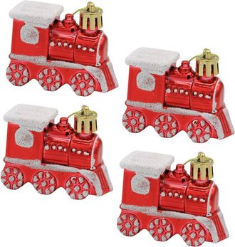 Valiclud 4 St&uuml;ck Kleiner Weihnachtszug H&auml;ngedekoration aus Kunststoff Rote Weihnachtsbaumanh&auml;nger f&uuml;r Festtagsdeko Winterfeier und Weihnachtsbaum