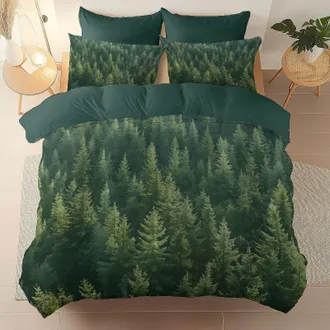Generic Bettbezug 155 x 220 cm Schlafzimmer Schlafsaal Schmücken, Einfach Ländlich Wald Bettwäsche Maschinenwaschbar Weiche Mikrofaser Grün Mit Unsichtbarem R
