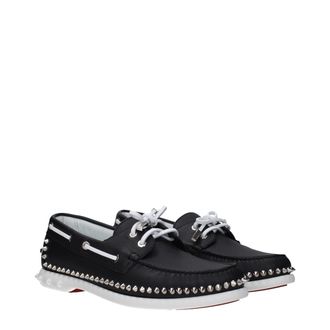 Christian Louboutin Mens Black Leather Slip-On Loafers