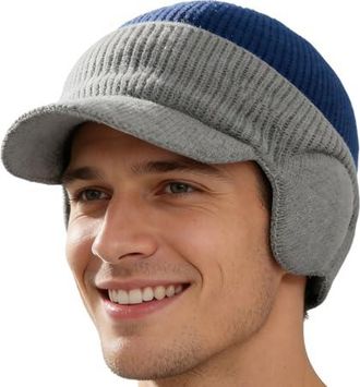 Generico Bonnet dhiver en polyester doux tricot&eacute;, bonnet avec visi&egrave;re, chapeau en polaire | chaud confort coupe-vent, couvre-chef en polaire tricot&eacute;, couvre-ch