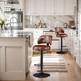 Generic Set mit 2 verstellbaren Drehhockern, robuste Stehst&uuml;hle mit R&uuml;ckenlehne, Mid-Century-Stil aus PU-Leder, Tresenh&ouml;he f&uuml;r K&uuml;cheninsel, Esszimmer oder Bar