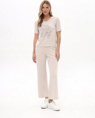 Passioni T-Shirt mit Leopardenprint in Beige Sommer T-Shirt mit V-Ausschnitt und Leopardenmuster