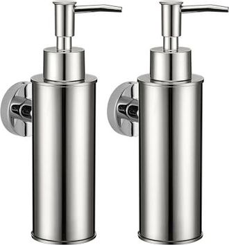 BGL Fashion Distributeur de Savon Mural en Acier Inoxydable 304, Distributeur de Liquide Rond chrom&eacute; pour d&eacute;coration - Lot de 2