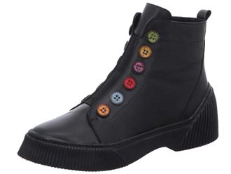 Gemini Damen Stiefelette Boot Bunte Kn&ouml;pfe Stretcheinsatz Coole Sohle 033100-02, Gr&ouml;&szlig;e:38 EU, Farbe:Schwarz