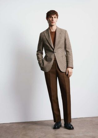 Mango Blazer slim-fit m&eacute;lange de laine Balli il Lanificio marron - Homme - 46 - MANGO MAN