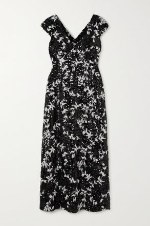 Erdem Robe Midi En Organza &Agrave; Sequins Et &Agrave; Broderies Garnet - Noir