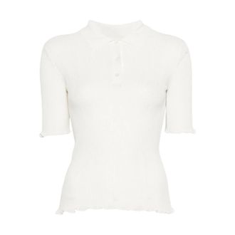 Victoria Beckham Femme, Tops, Blanc, Taille: 40 FR Pointelle Polo Top