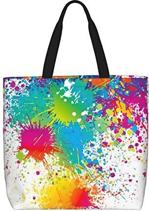 Generic Sac Fourre-Tout &Eacute;claboussures De Peinture Amusantes Et Color&eacute;es Sac &Agrave; Provisions Lavables R&eacute;utilisable Sacs &Agrave; Main, Pour Filles, Femmes, Tous Les Jour