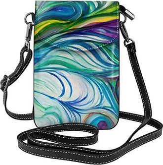 IUBBKI Porte-monnaie pour téléphone portable avec plumes abstraites - Petit portefeuille en cuir à bandoulière pour femmes Sac à bandoulière pour carte de tr