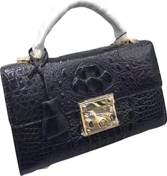 Generic Sac cabas pour femme en cuir dalligator v&eacute;ritable, petit sac &agrave; main blanc en cuir fa&ccedil;on crocodile avec fermeture &agrave; cadenas, sac bandouli&egrave;re pour femme