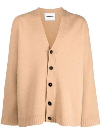Jil Sander cardigan en laine &agrave; col v - Marron