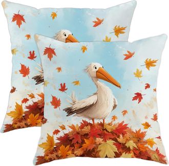 Generic Niedliche Herbstpelikane Sofakissenbezug Luxuri&ouml;se Kissenbezug Quadratische Kissenh&uuml;lle F&uuml;r Sofa Bett Balkon 45X45Cm 2Er Set