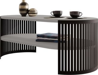 Mirjan24 Couchtisch mit Ablage Fahugin I, Ovale Form, Beine aus Metall, Kaffeetisch, Wohnzimmertische, Beistelltisch, Sofatisch, Teetisch (Hellgrau, Schwarz)