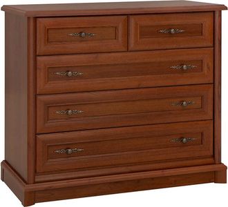 PEGANE Commode meuble de rangement &agrave; 5 tiroirs, couleur ch&acirc;taigne - Longueur 101 x Profondeur 45 x Hauteur 90,5 cm