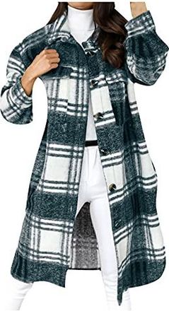 Generic Vestes longues pour femmes 2026 Manteau long en fausse laine fine imprim&eacute; &agrave; carreaux Veste tendance &agrave; revers classique ample, Noir, XL