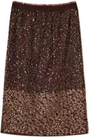 Twinset Femme, Jupes, Brun, Taille: 40 FR Longuette en tulle avec sequins
