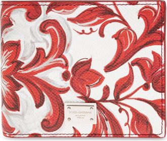 Dolce & Gabbana Homme, Accessoires, Rouge, Taille: ONE Size Portefeuille en cuir de veau &agrave; imprim&eacute; Majolica