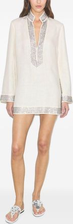 Tory Burch Crystal-Embellished Linen Tunic - Ivory