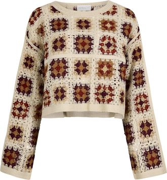 Apricot Crochet Squares Cropped Jumper