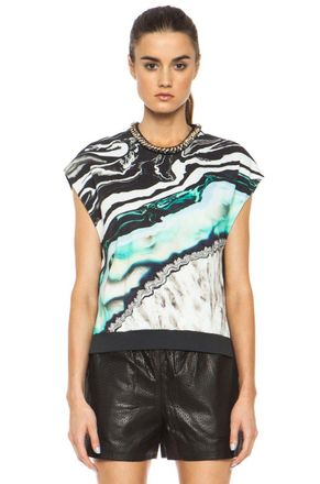 3.1 Phillip Lim Blue & black wave print cotton & silk top Size M