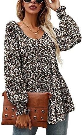 TOMWELL Haut Femme Manches Longues Couleur Unie Automne Blouse Élégant Décontracté Imprimé Chemisier Grande Taille Pas Cher Pullover Tops B Blanc XXL