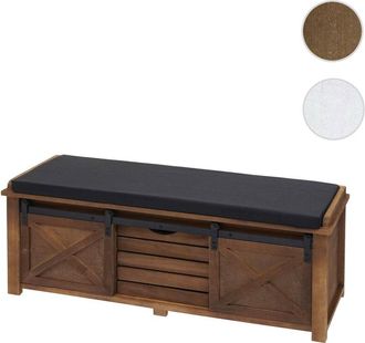 Mendler Mendler - Banc avec compartiments de rangement HWC-H53, rembourré, métal, bois massif, aspect shabby 43x102x33cm-marron