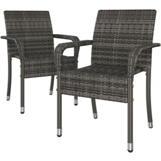 Yaheetech Yaheetech Lot de 2 Fauteuils de Jardin en Rotin Synth&eacute;tique Chaises Empilables dExt&eacute;rieur avec Accoudoirs Cadre en M&eacute;tal Terrasse V&eacute;randa Balcon