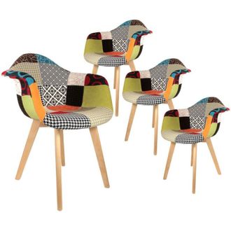 Altobuy Altobuy - patchwork - Lot de 4 Fauteuils Scandinaves Multicolore